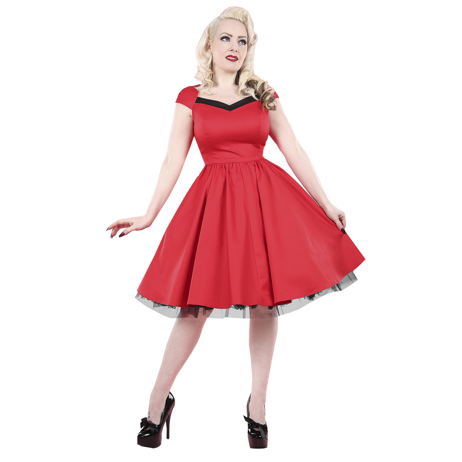 Rkh51 Hearts And Roses Flared Pin Up Party Rockabilly Dress 50s Vintage